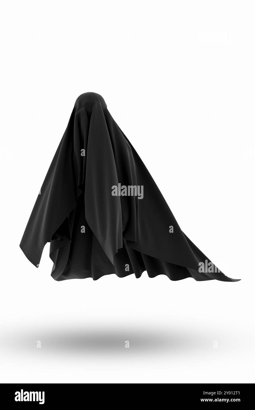 Abstract Flying Ghost Cloth Black on White Background - 3D Illustration ...