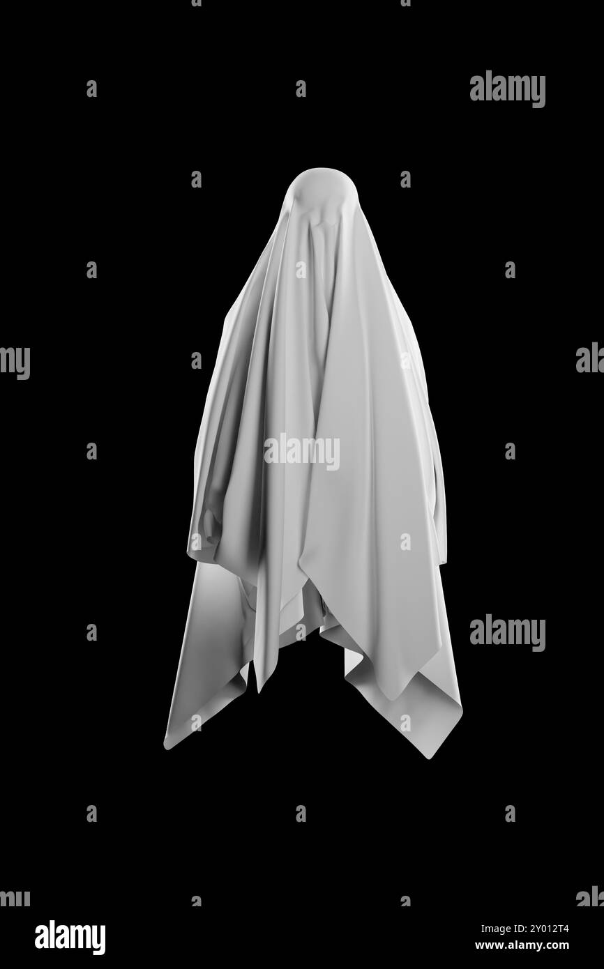 Abstract Flying Ghost Cloth White on Black Background - 3D Illustration ...