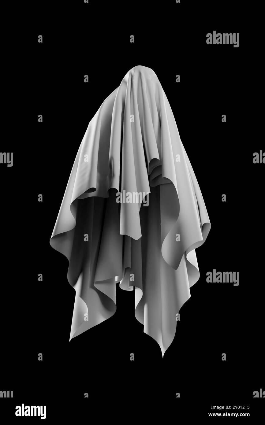 Abstract Flying Ghost Cloth White on Black Background - 3D Illustration ...