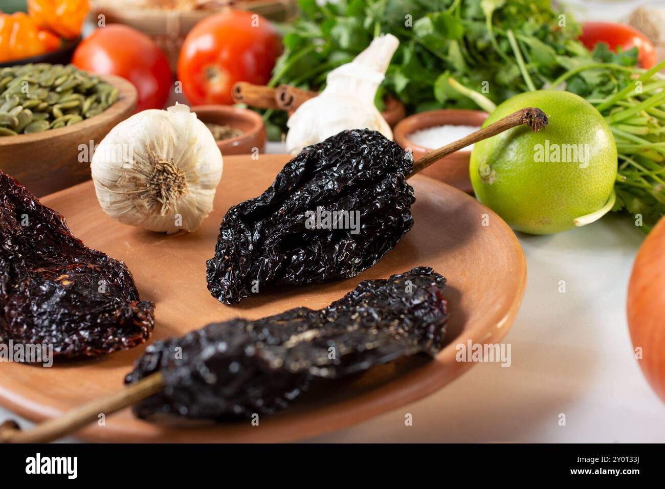 A view of dried chile ancho Stock Photo - Alamy
