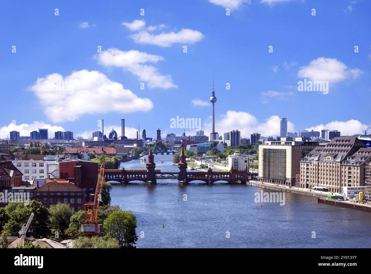 Berlin skyline aerial view with river spree and oberbaumbruecke Stock ...