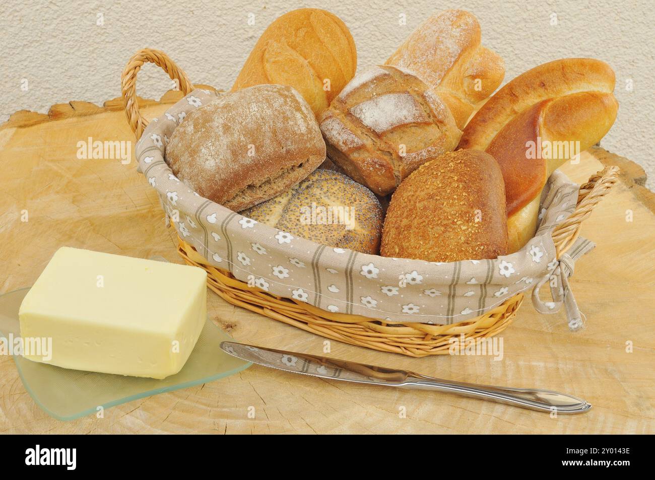 Assorted bread rolls in a bread basket Stock Photo - Alamy