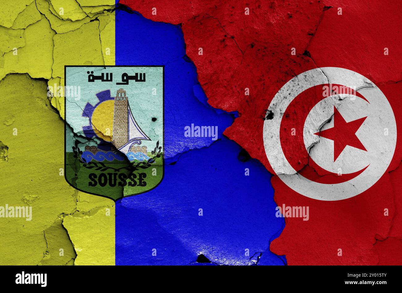 Flags of Sousse and Tunisia painted on cracked wall Stock Photo - Alamy