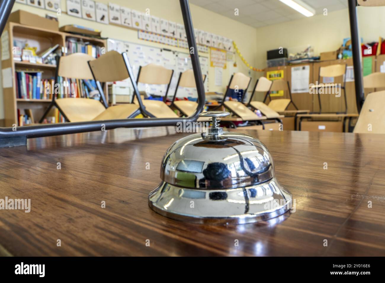 Classroom of a fourth grade, after school, the building is older but in ...