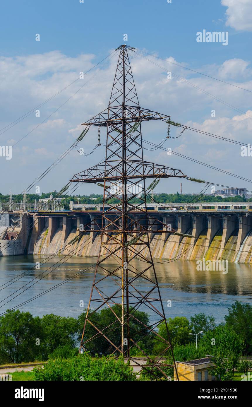 bridge hydroelectric plant on blue sky background Stock Photo - Alamy