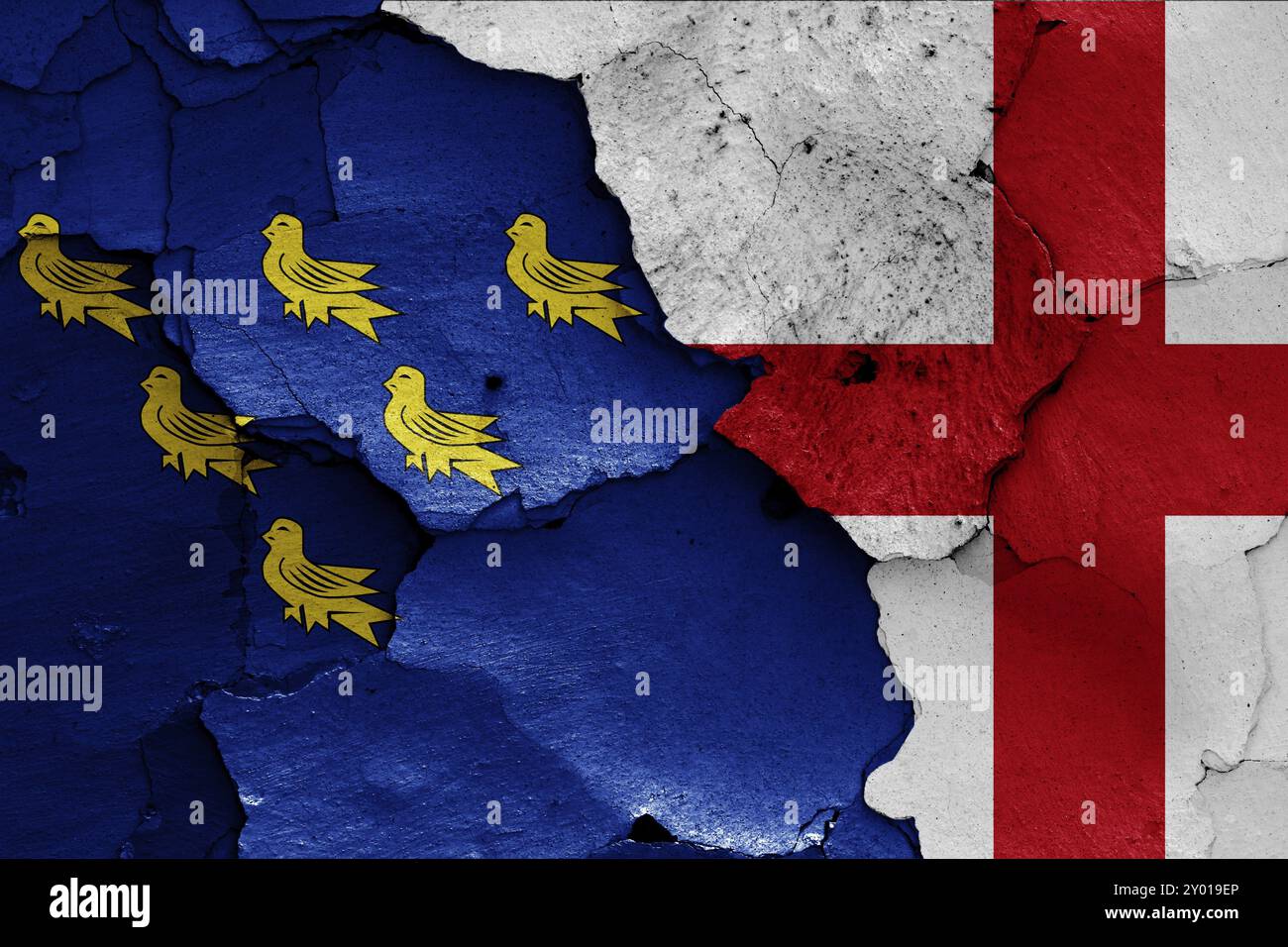 Flags of Sussex and England painted on cracked wall Stock Photo - Alamy