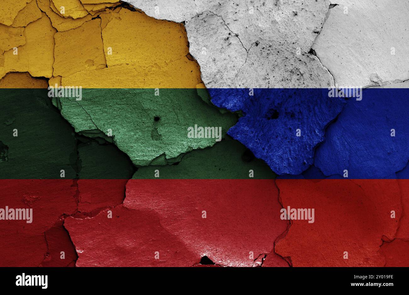 Flags of Lithuania and Russia painted on cracked wall Stock Photo - Alamy