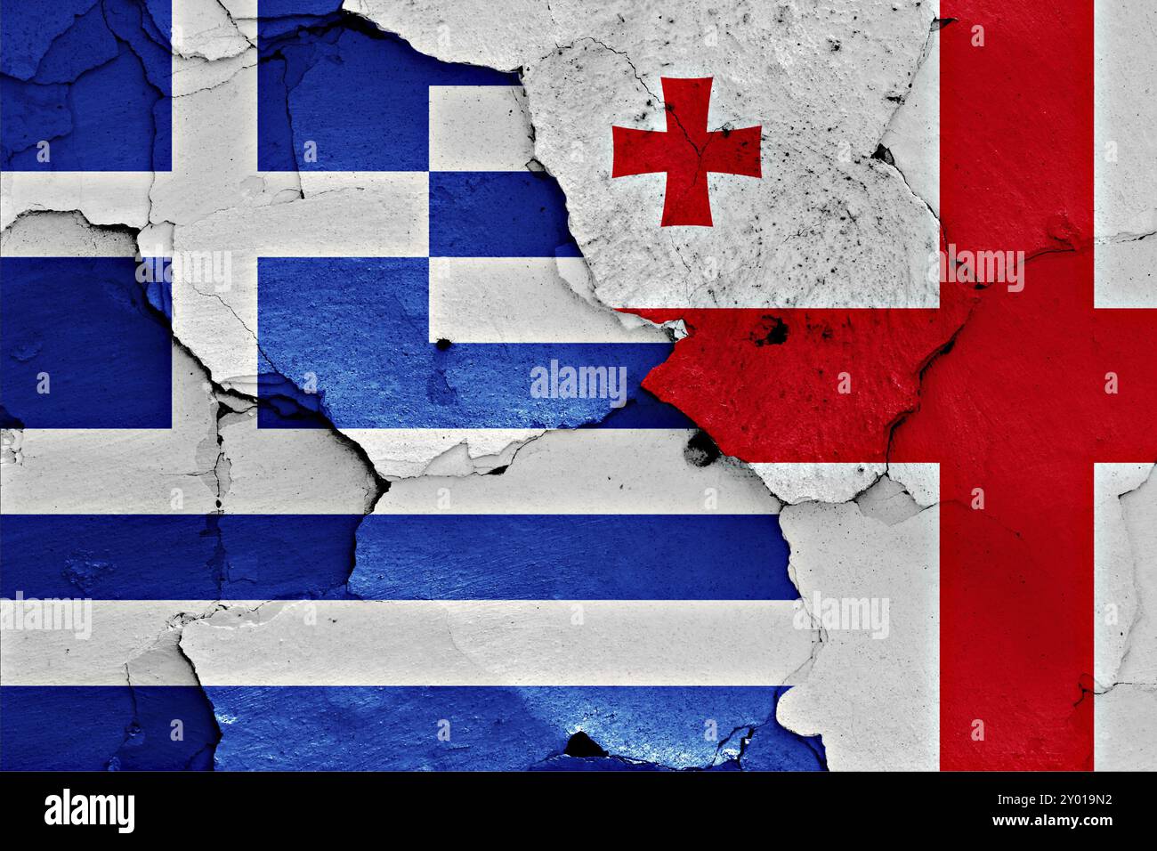 Flags of Greece and Georgia painted on cracked wall Stock Photo - Alamy