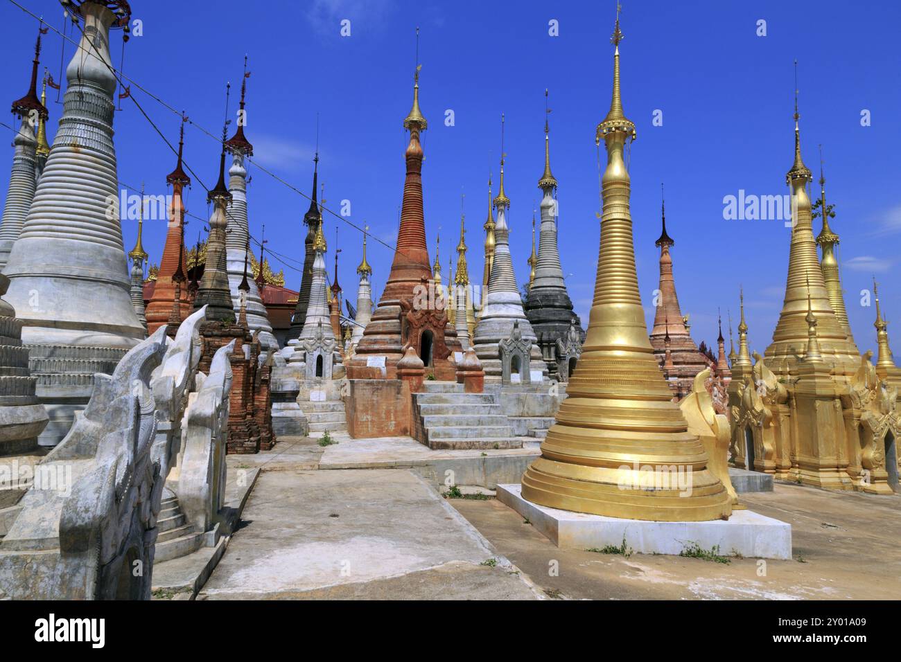 Shwe Inn Thein Stupas on Inle Lake in Myanmar Stock Photo - Alamy