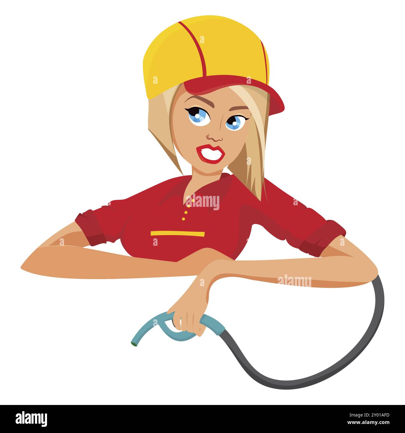 Cartoon female worker with fuel pump Stock Photo - Alamy