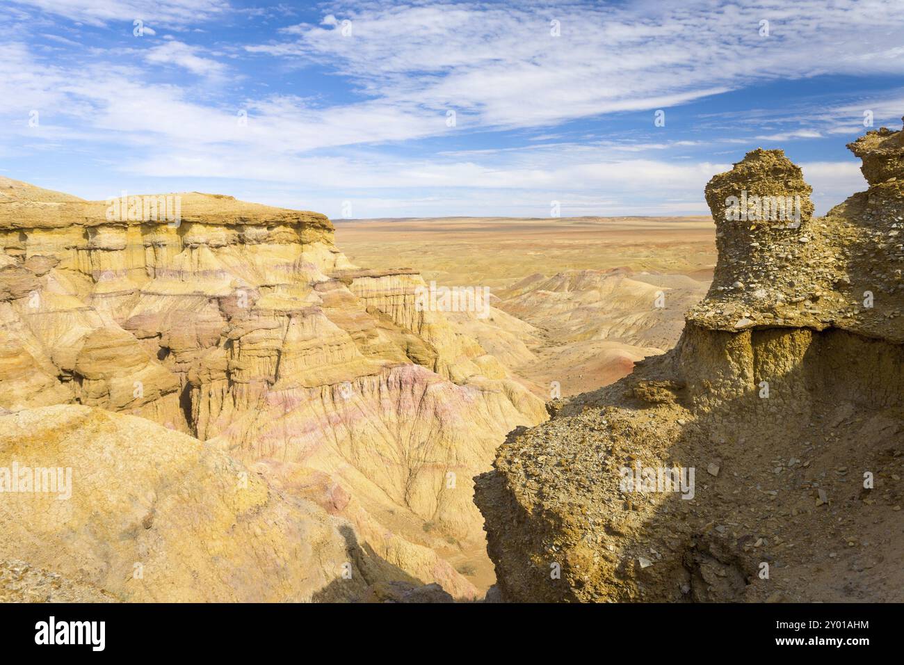 View from the top of the Flaming Cliffs of Bayanzag in southern ...