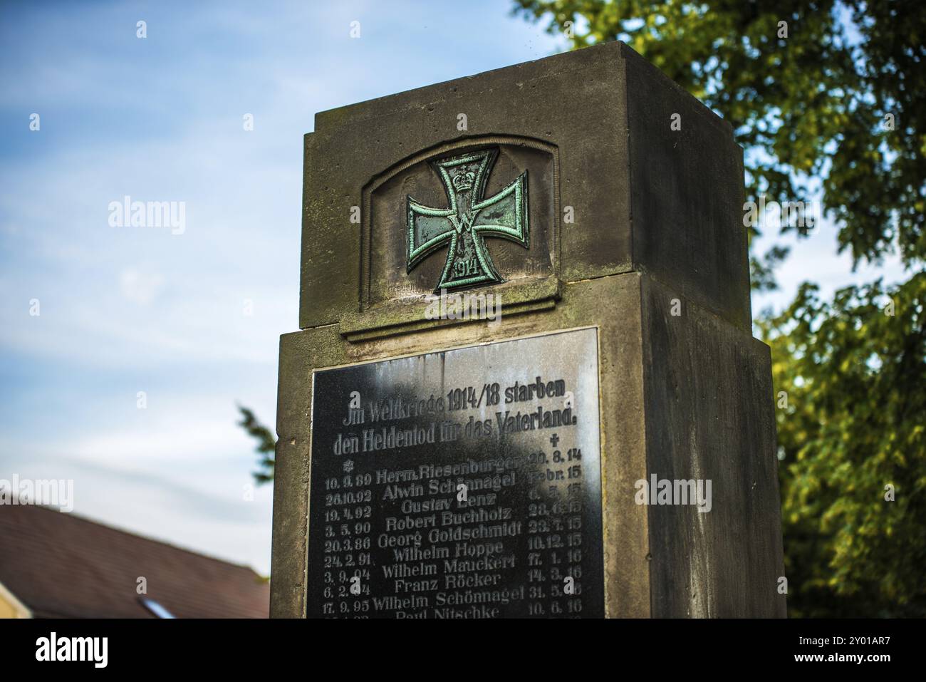 Copper cross on a gravestone in Berlin, Marzahn from the First World ...
