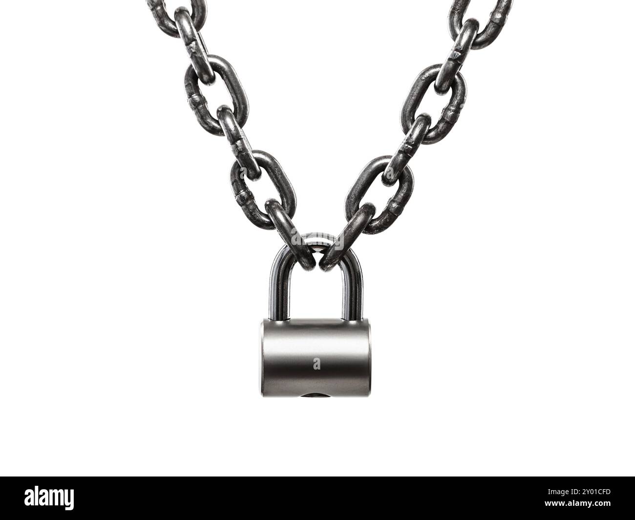 Hardened steel heavy industry cargo lifting metal chain locked on ...