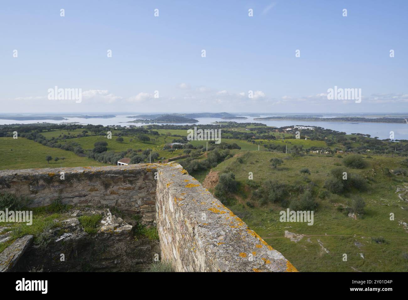 Lake water reservoir of Alqueva Dam landscape from Mourao castle in ...