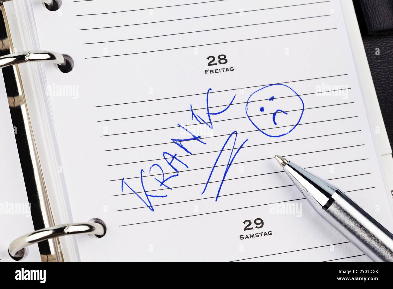 An appointment is entered in a calendar: Sick, Studio Stock Photo - Alamy