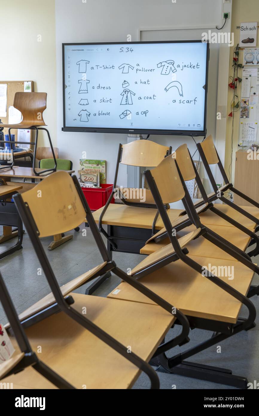 Classroom of a fourth grade, after school, the building is older but in ...