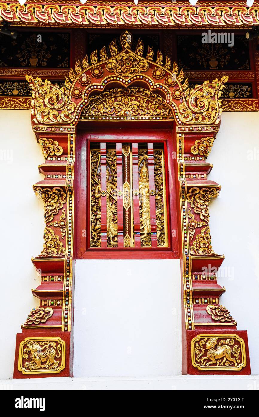 Decoration on lanna style temple window, thailand Stock Photo - Alamy