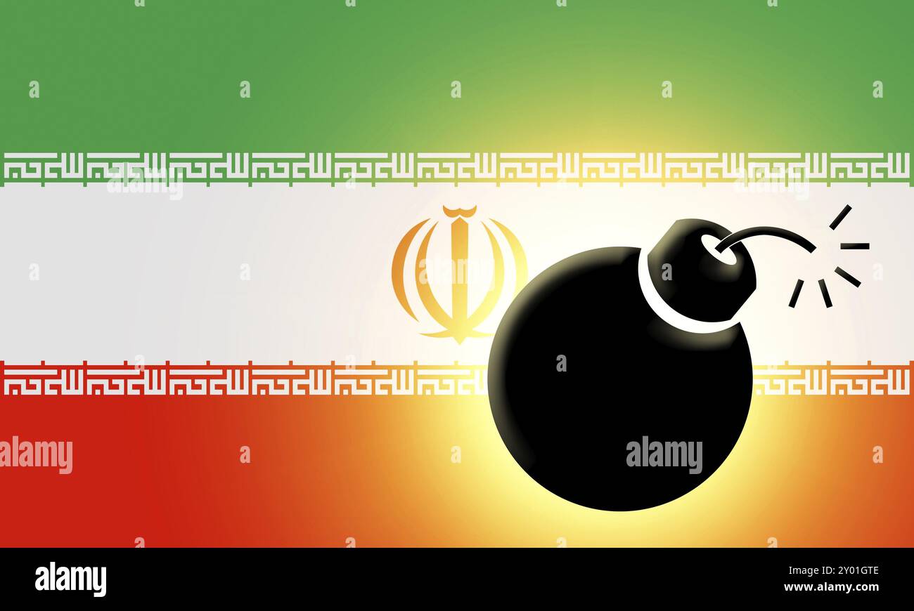 The Iranian flag and bomb illustration. Closeup Stock Photo - Alamy