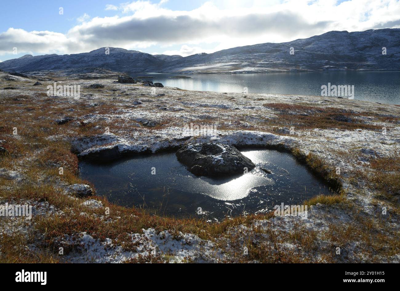 Hike near the ruins of Hvalsey. Southwest Greenland, in autumn Stock ...