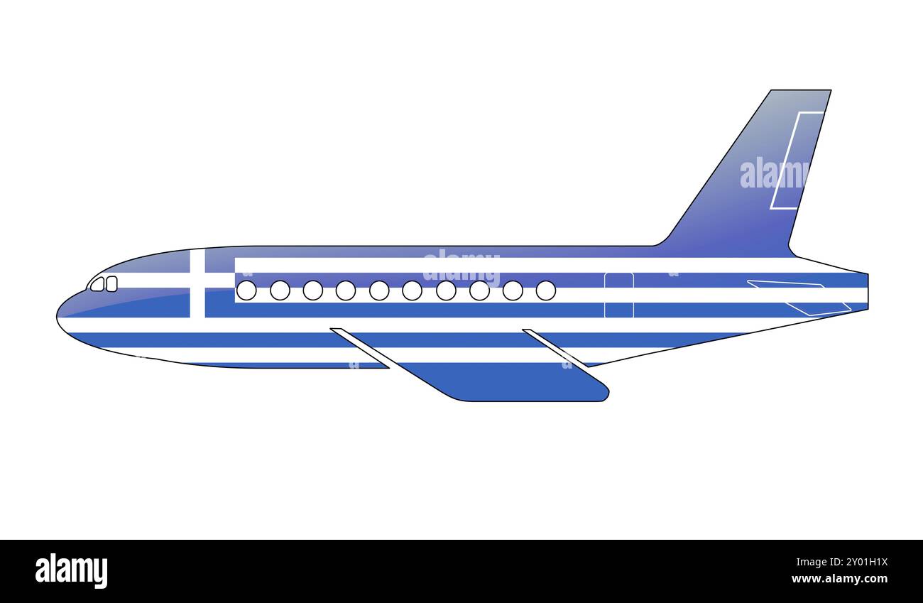 The Greek flag painted on the silhouette of a aircraft. glossy ...