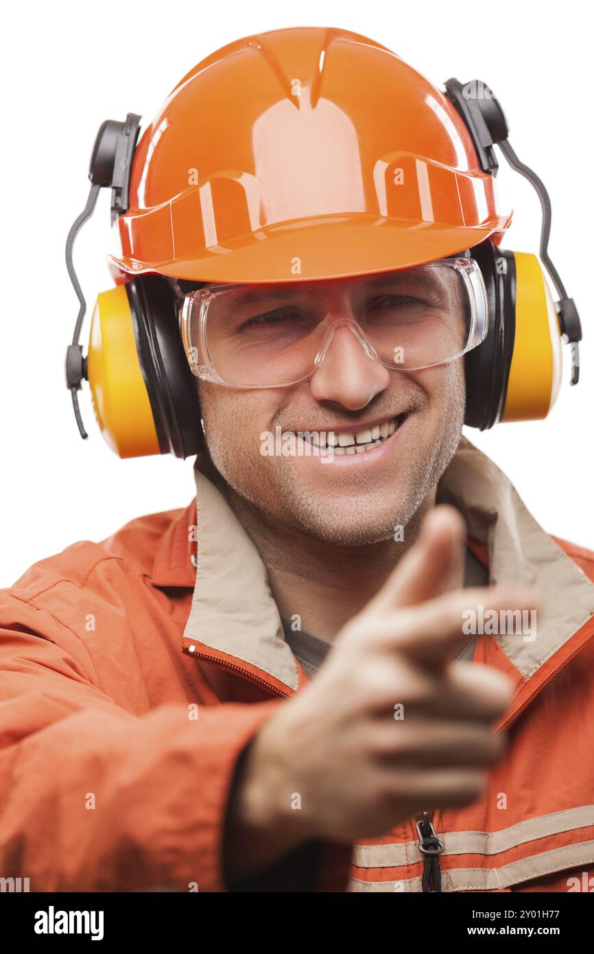 Construction building engineer or manual worker man in safety hardhat ...