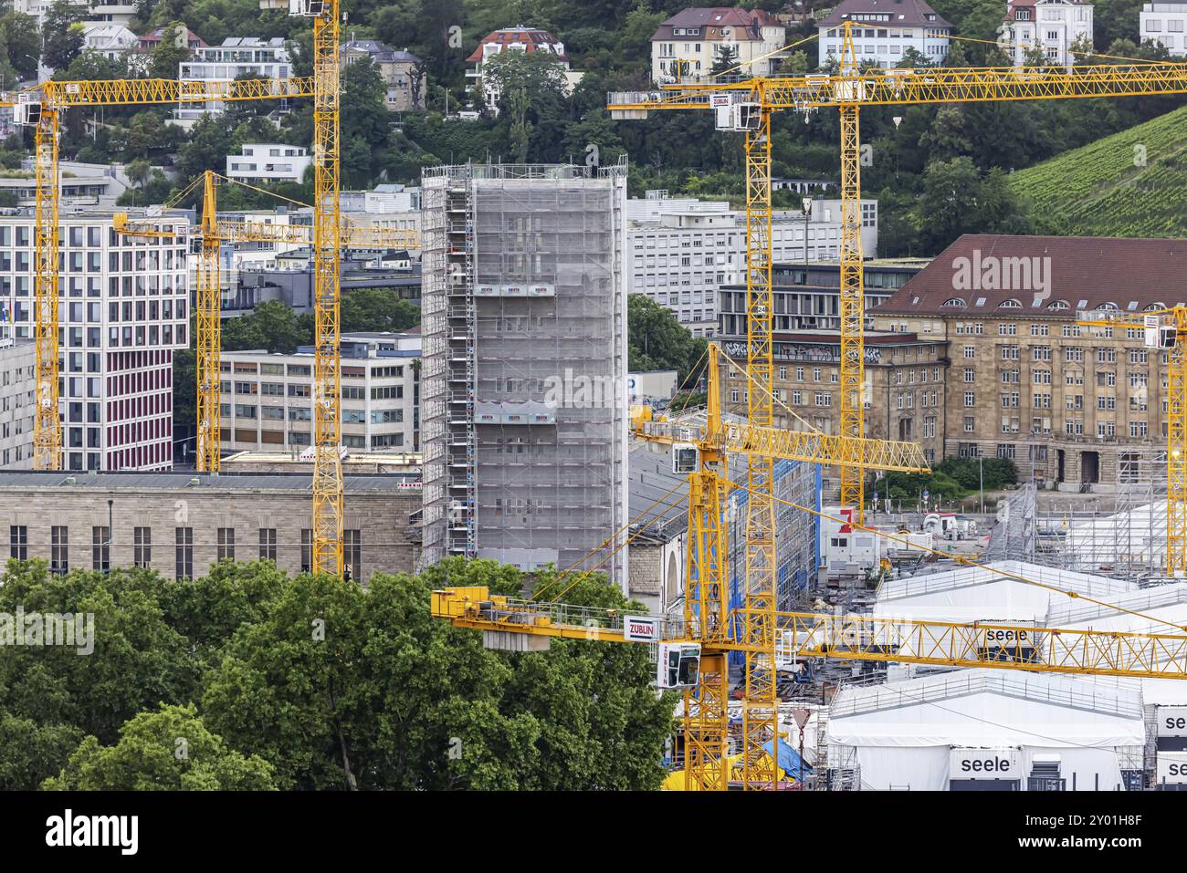 Construction site with crane for the Stuttgart 21 project, a new main ...