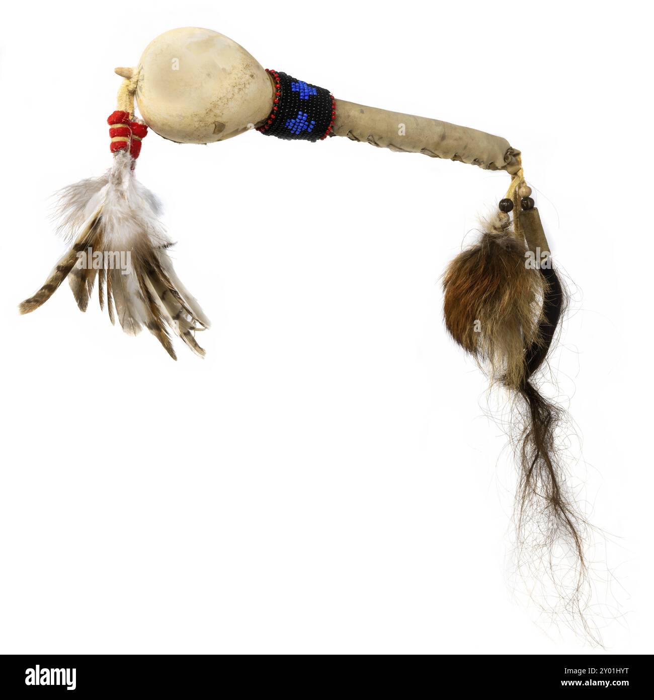 Replica of a North American Indian dance rattle made of gourd with ...