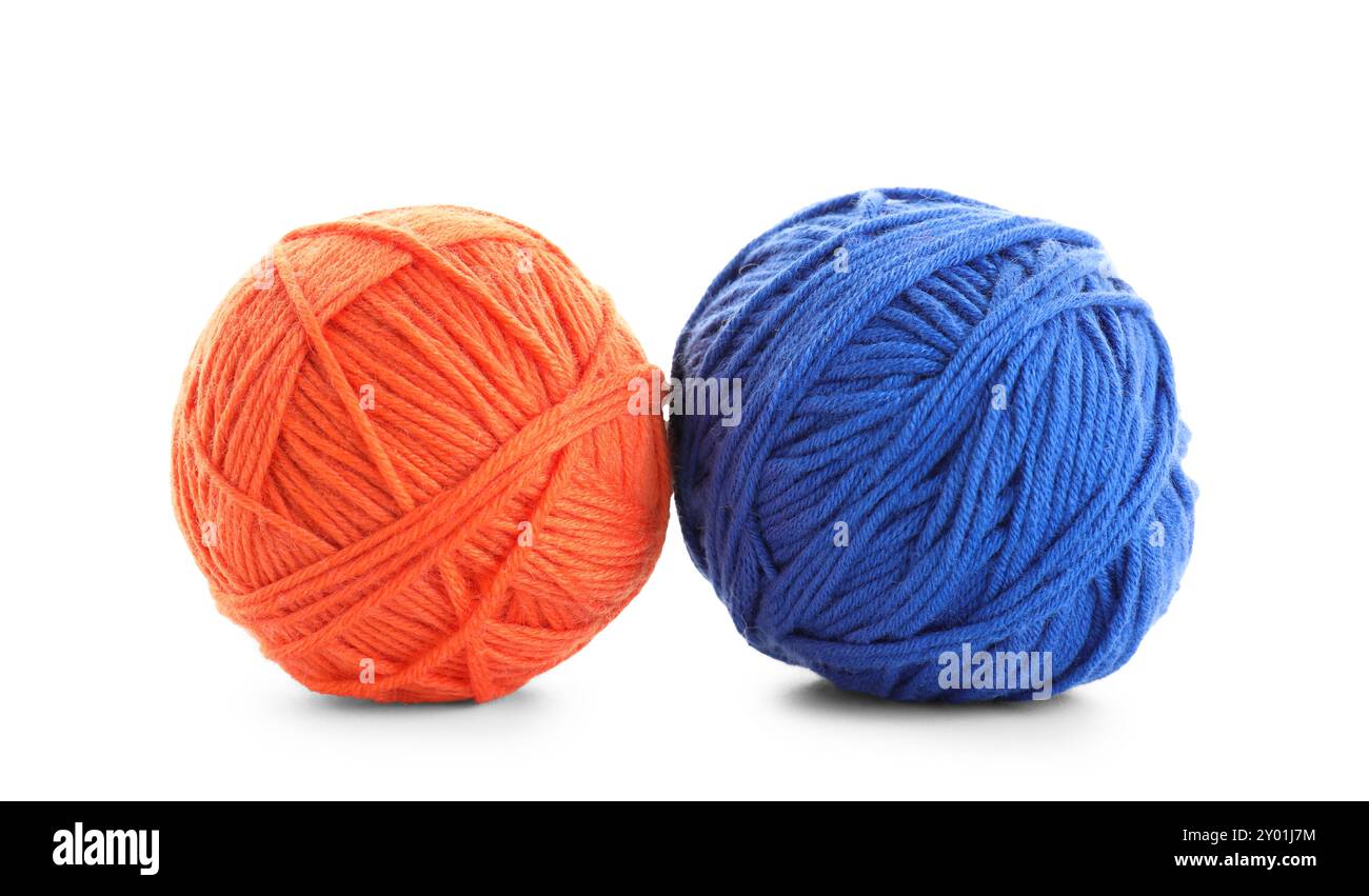 Two colorful balls of yarns isolated on white Stock Photo - Alamy