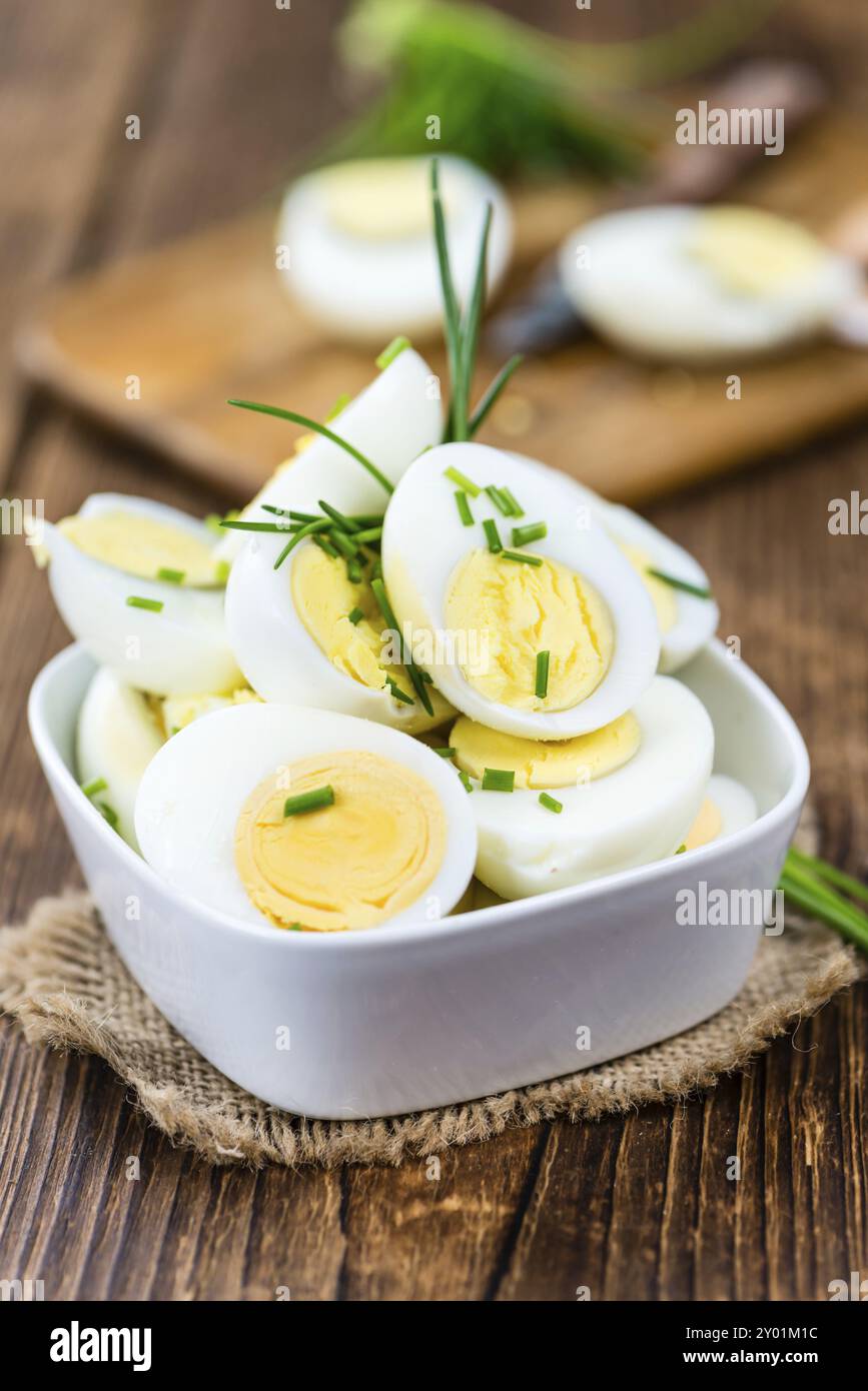 Portion of halved Eggs as detailed close-up shot (selective focus Stock ...