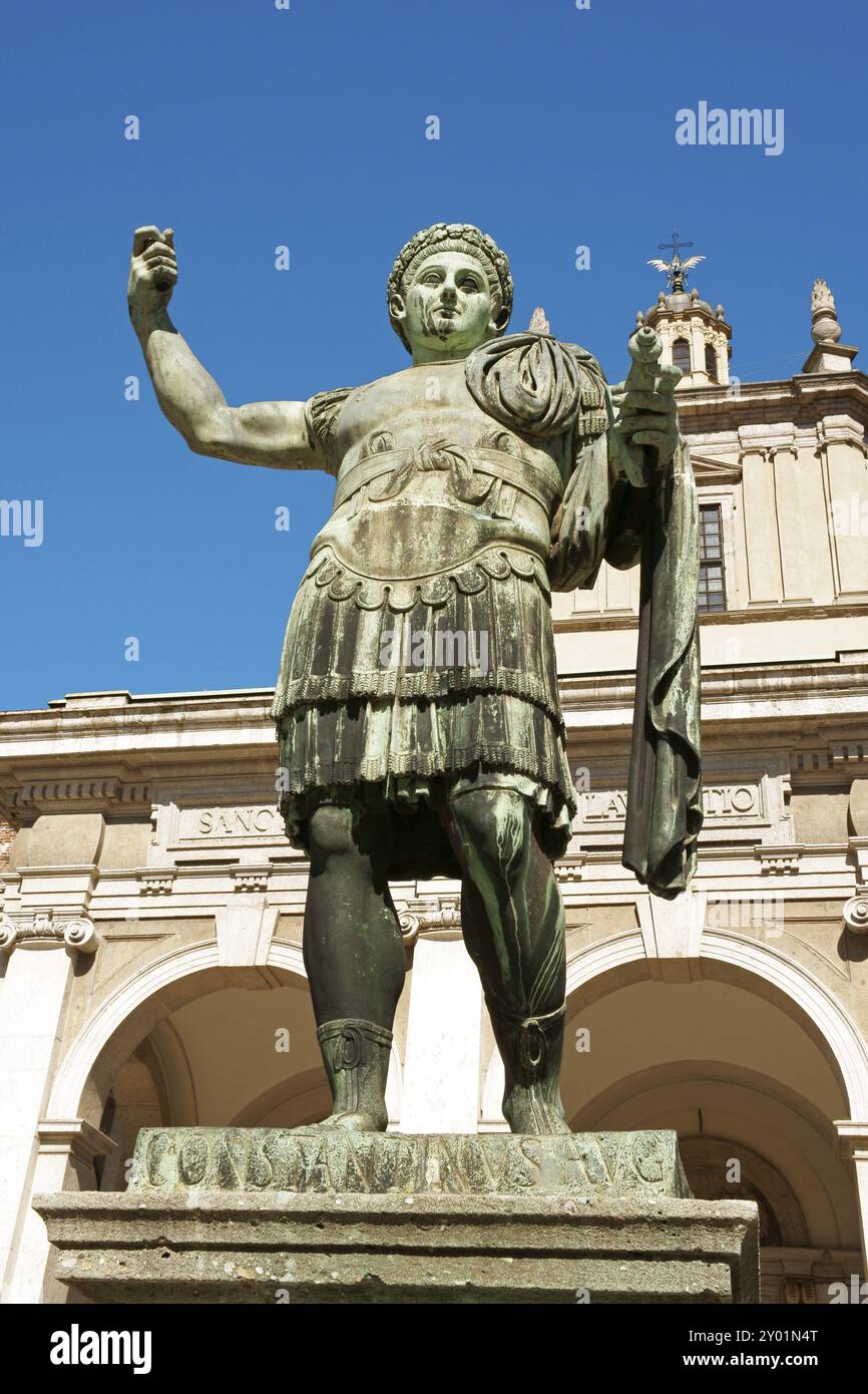 Basilica of Saint Lawrence (San Lorenzo) and the statue of Emperor ...
