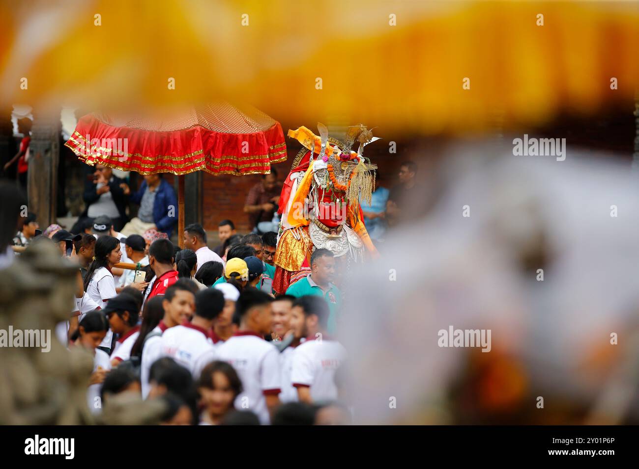 A person concealed inside the idol of Deity Dipankar Buddha dances ...