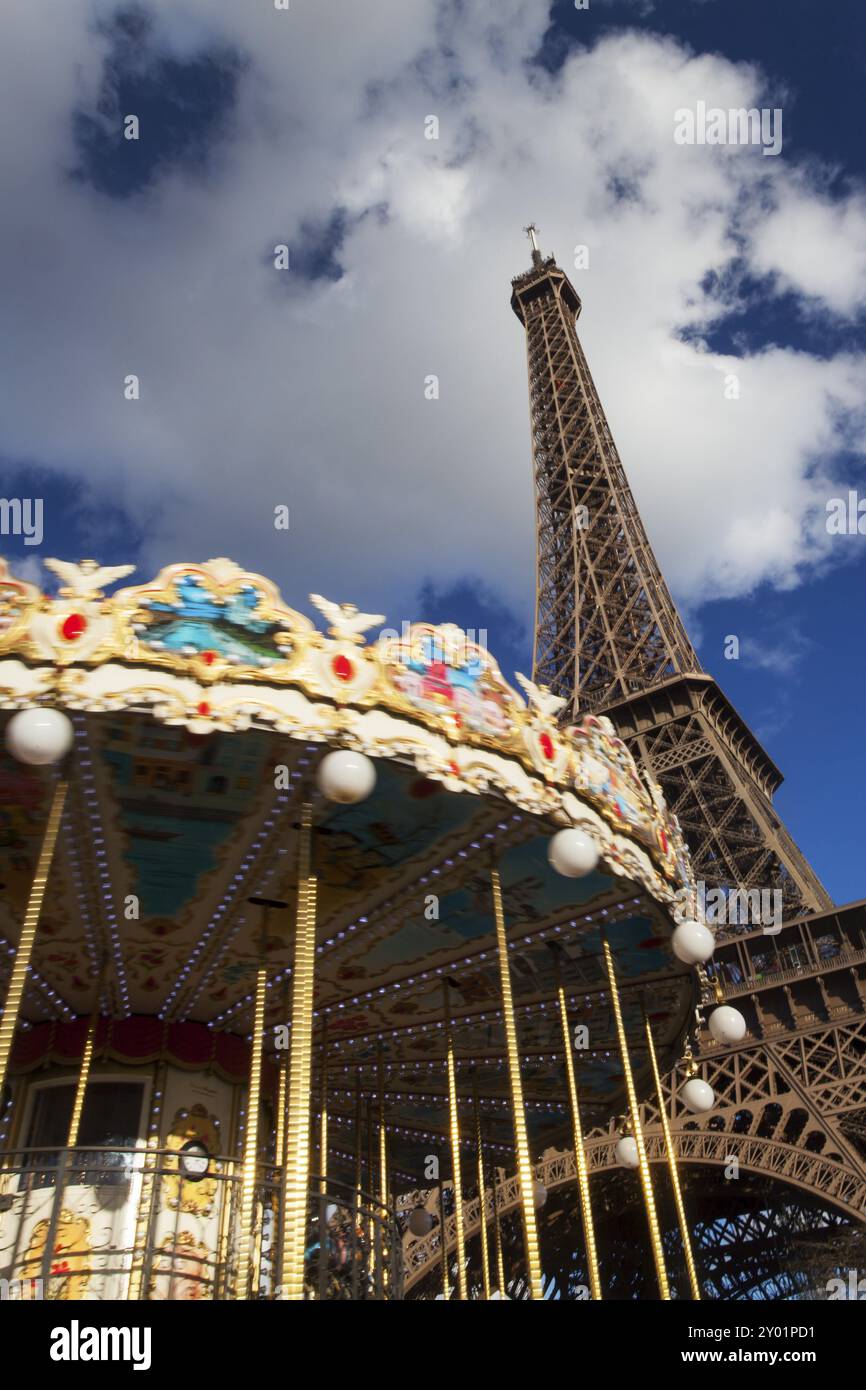 Eiffel Tower and carousel Stock Photo - Alamy