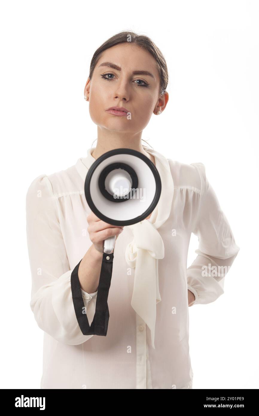 Woman with a megaphone Stock Photo - Alamy