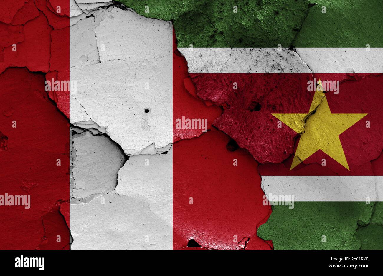Flags of Peru and Suriname painted on cracked wall Stock Photo - Alamy