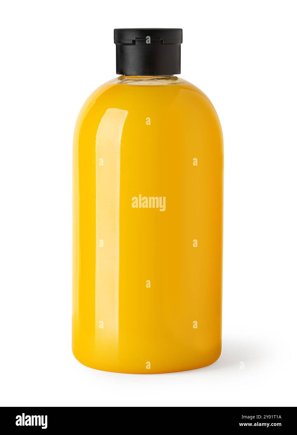 One single new clean blank yellow shampoo bottle, object isolated on ...