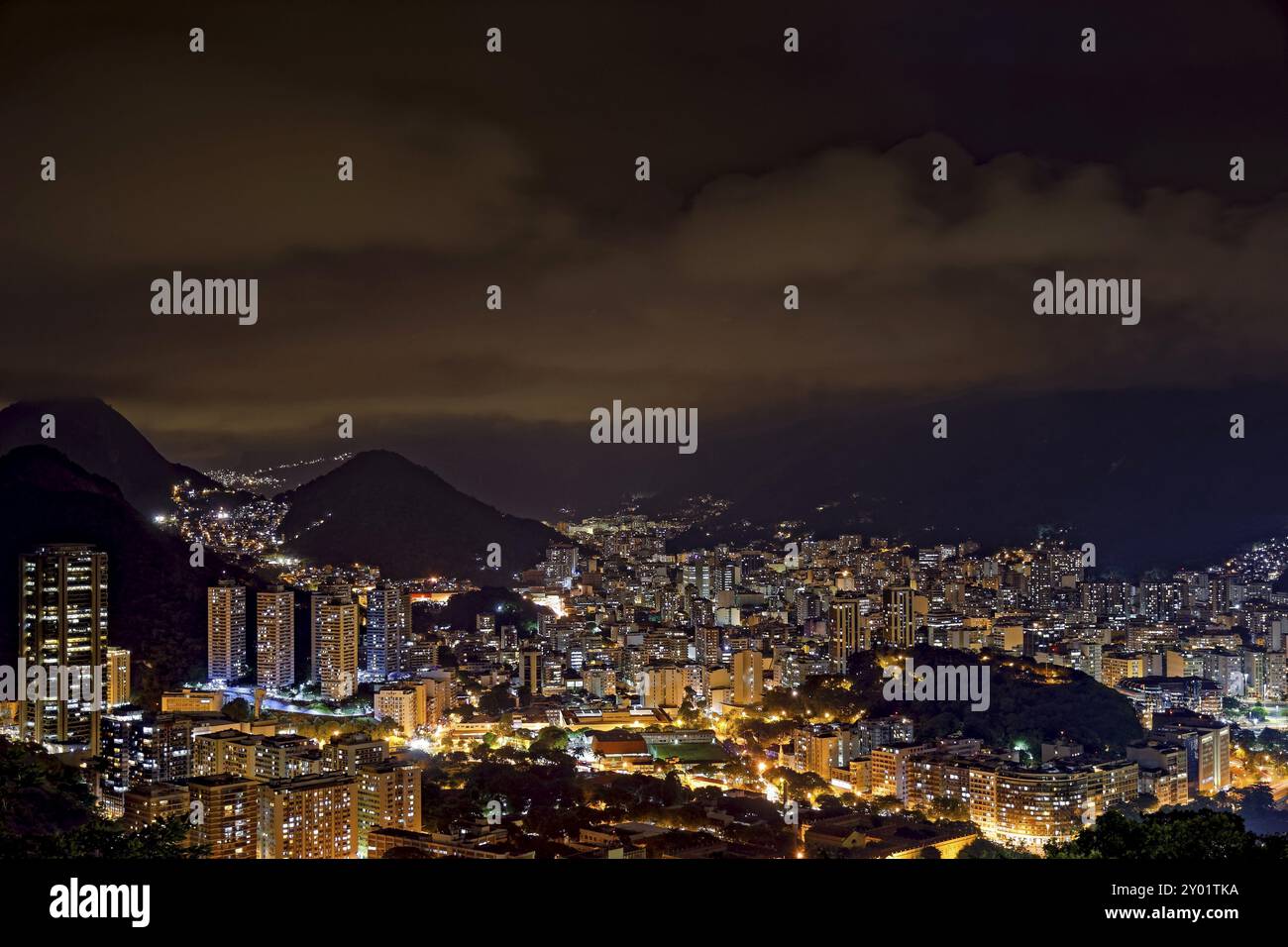 Night view of the top of the Botafogo neighborhood in Rio de Janeiro ...