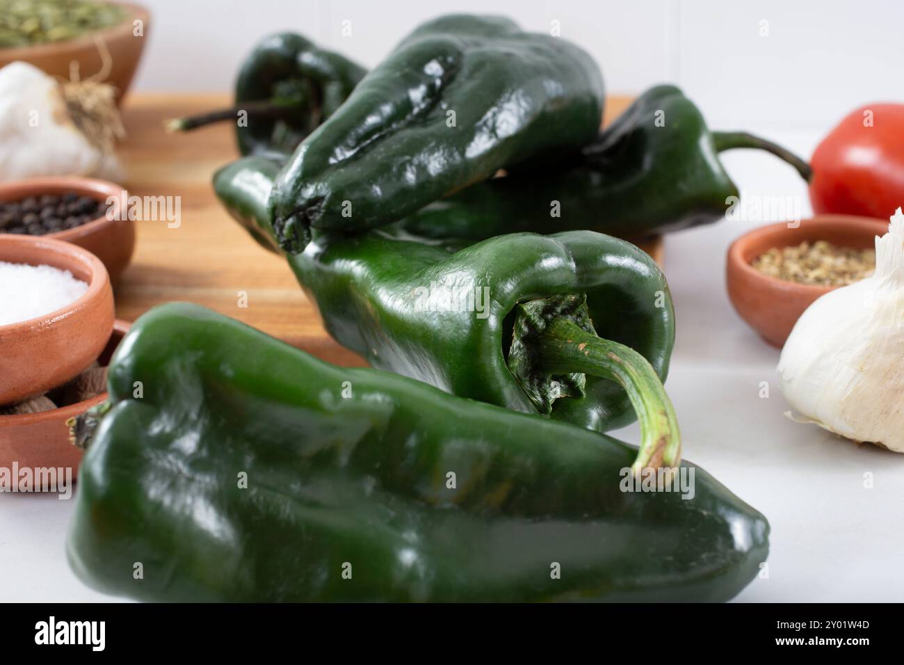 A view of several poblano chiles Stock Photo - Alamy