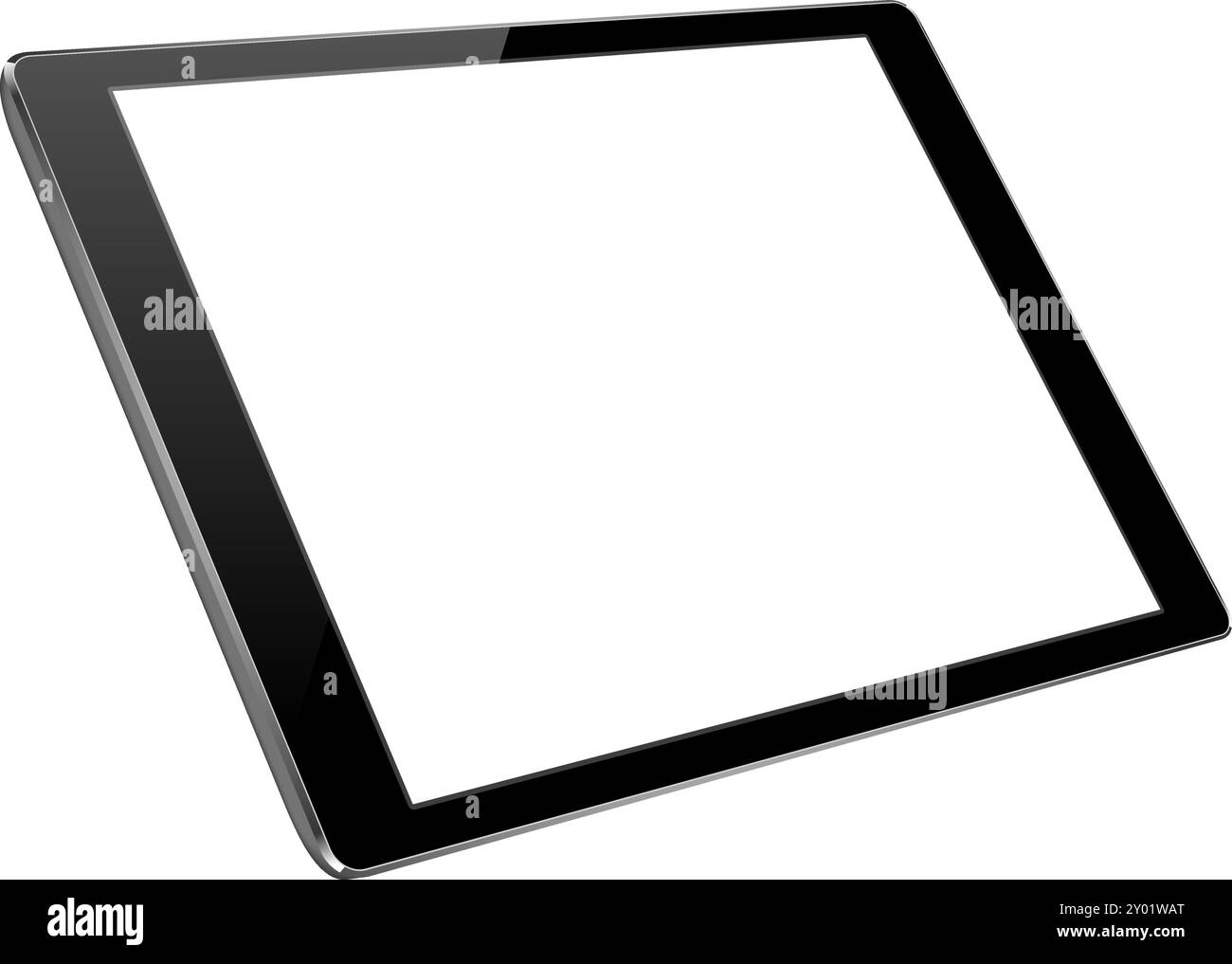 Tablet angle view. Realistic mobile device with white screen Stock ...