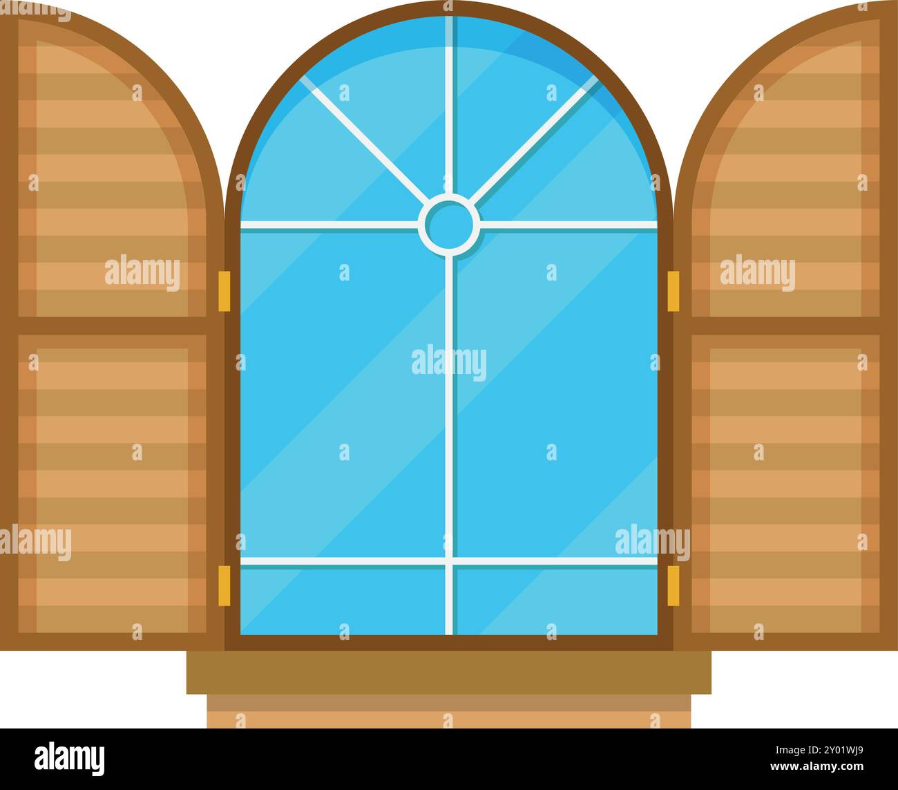 Cartoon window with wooden shutters. Exterior facade element Stock ...