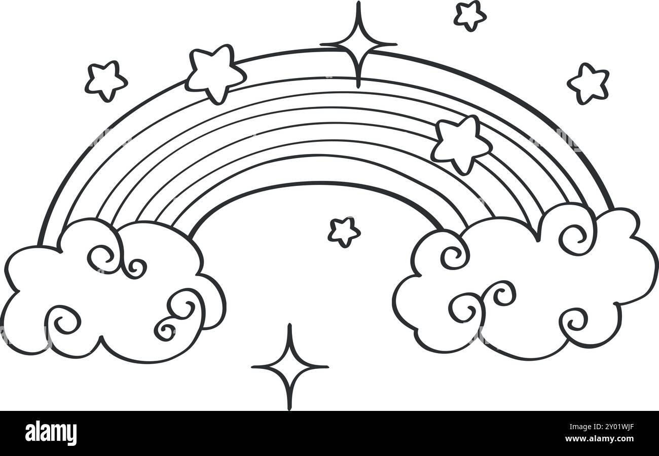 Magic rainbow and clouds line drawing. Fantasy doodle Stock Vector ...