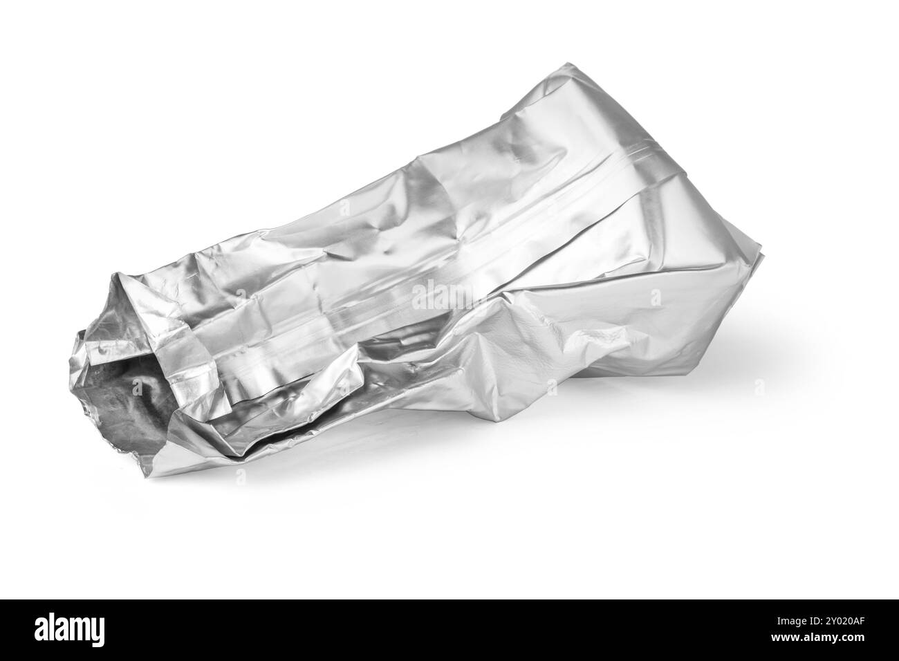 White shiny empty aluminum foil wrap on a white background. Texture of ...