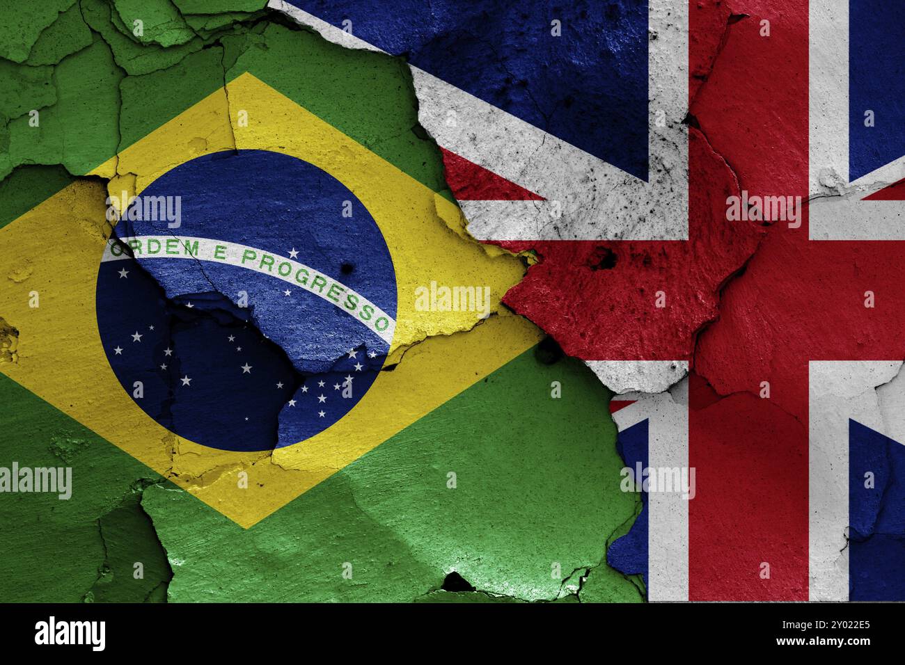 Flags of Brazil and UK painted on cracked wall Stock Photo - Alamy