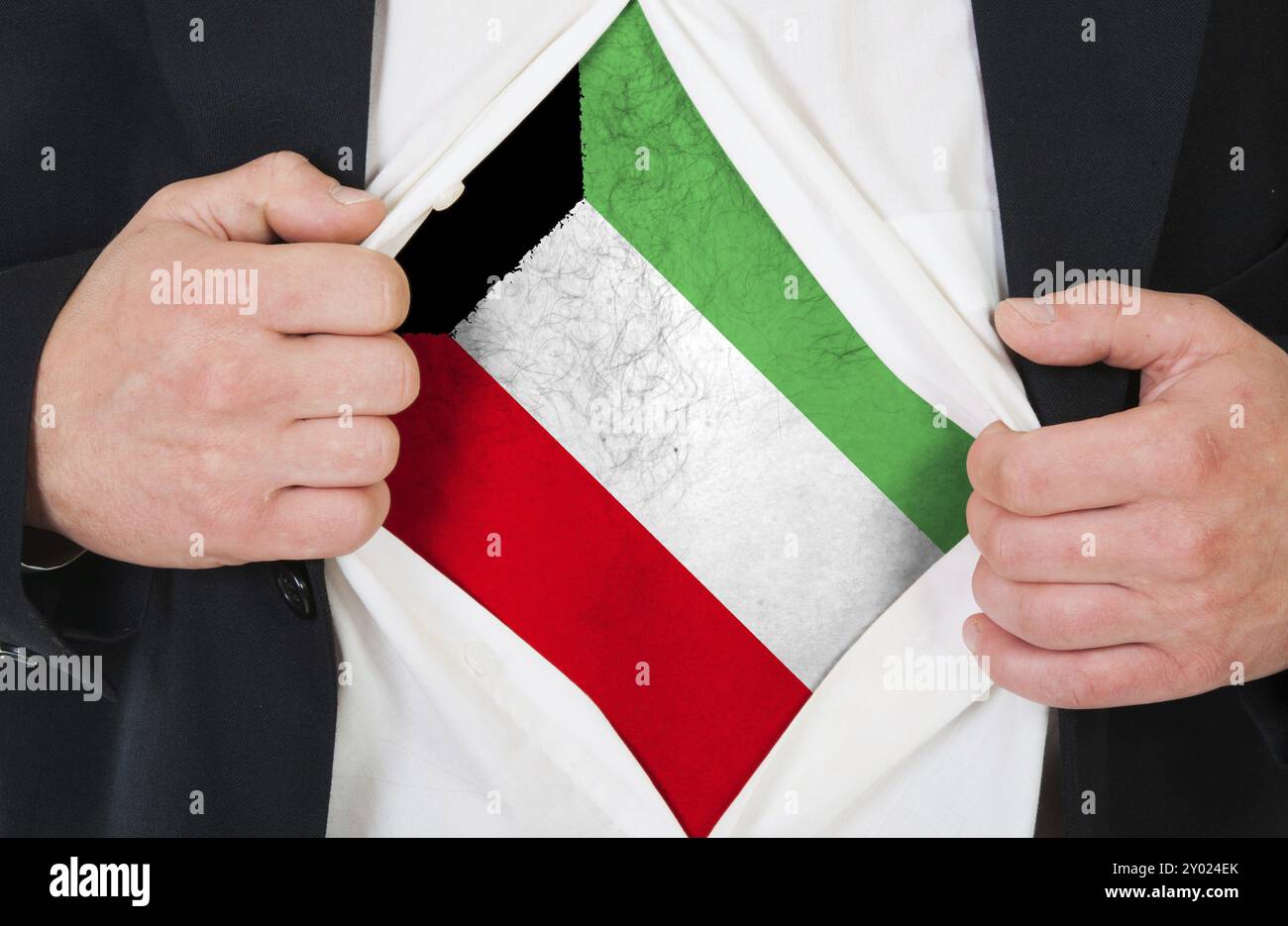 The Kuwaiti flag painted on the chest of a man Stock Photo - Alamy