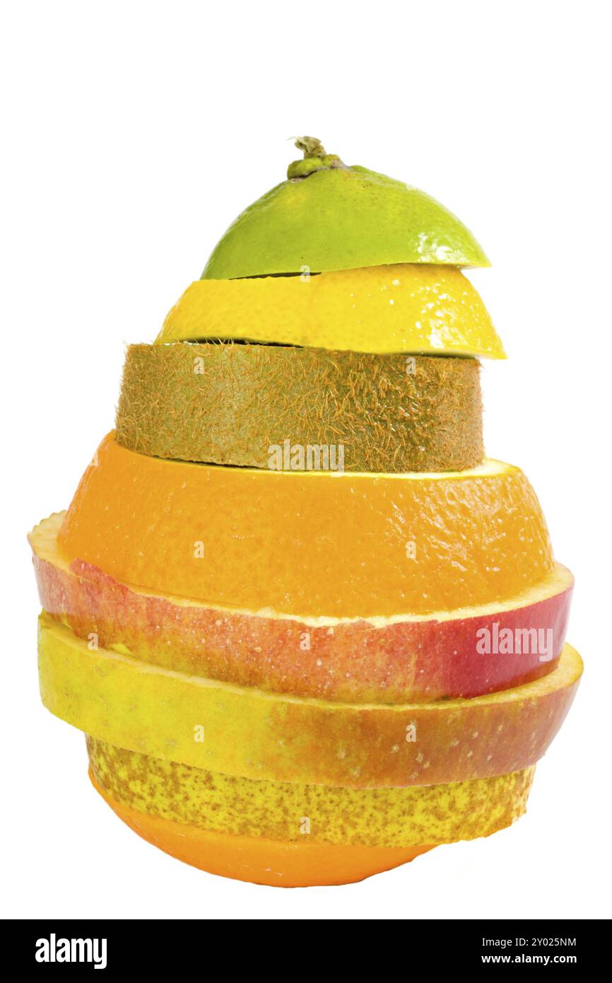 A new fruit composed of kiwi, orange, apple, lime and lemon slices ...