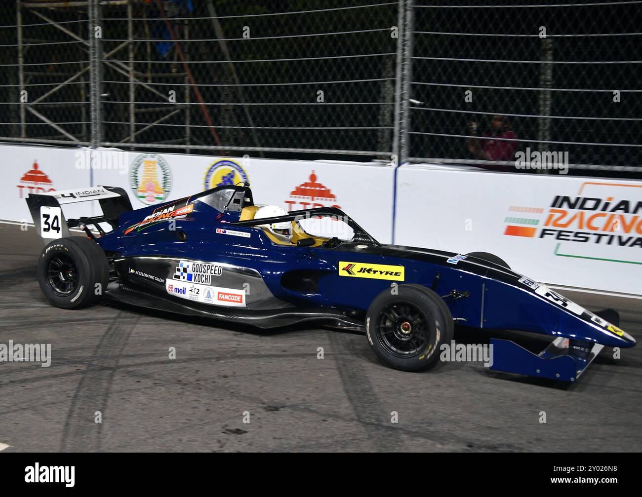 Chennai, INDIA. 31st Aug, 2024. F4 racing cars are on action speeding ...