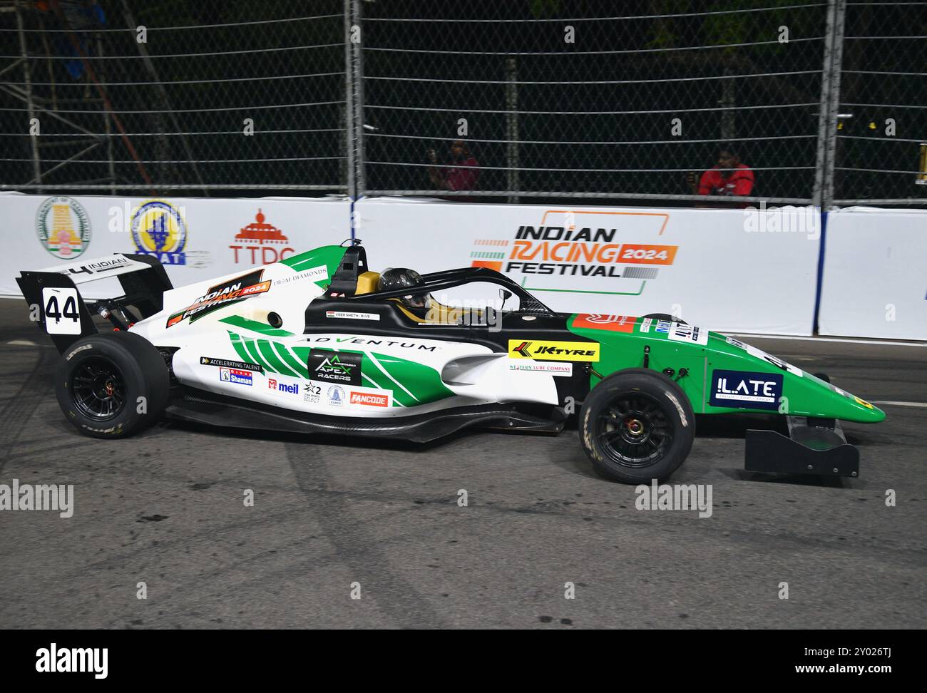 Chennai, INDIA. 31st Aug, 2024. F4 racing cars are on action speeding ...