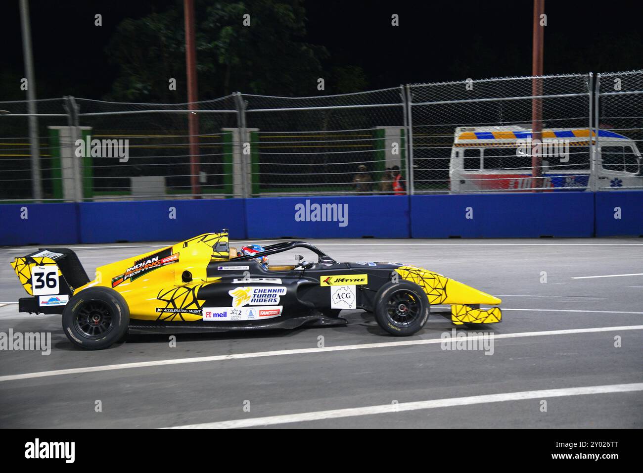 Chennai, INDIA. 31st Aug, 2024. F4 racing cars are on action speeding ...