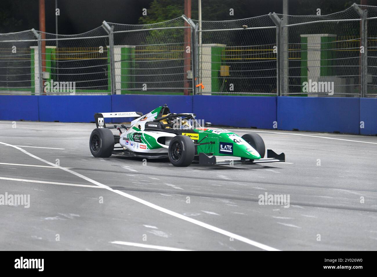 Chennai, INDIA. 31st Aug, 2024. F4 racing cars are on action speeding ...