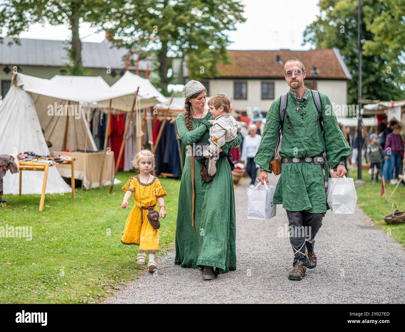 Family at the annual Medieval Festival in historic Söderköping. This ...