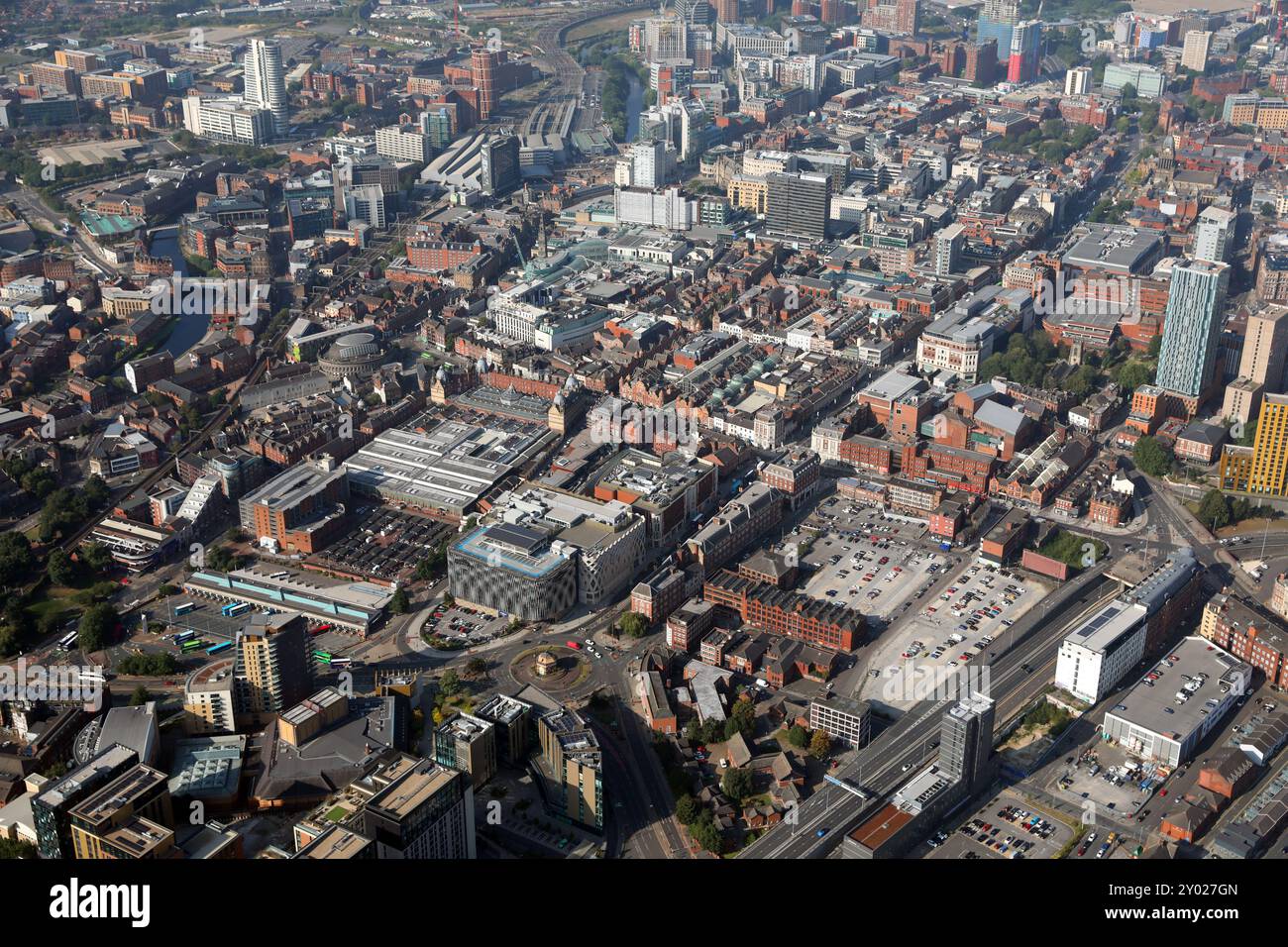 Aerial view of Leeds city centre from the North East with Eastgate ...